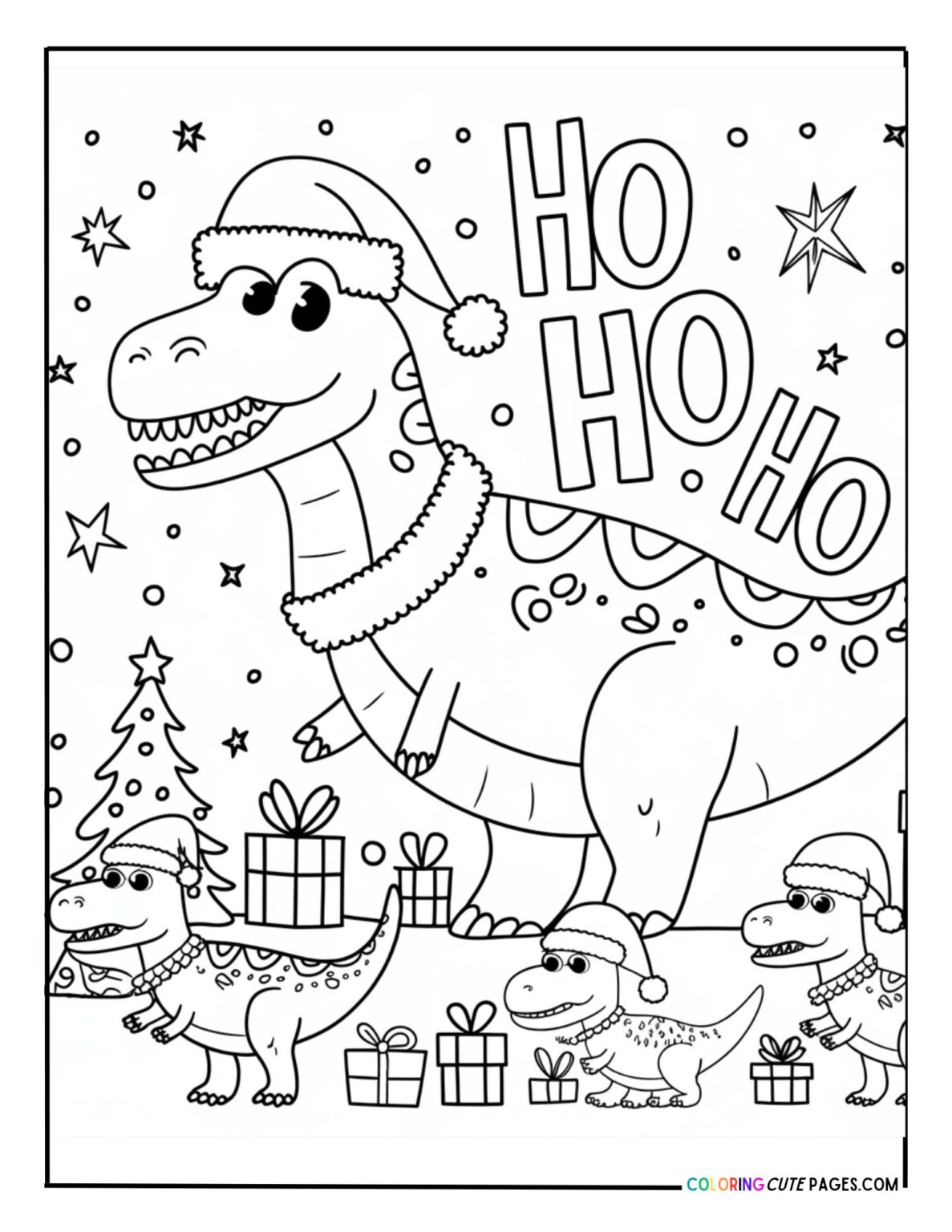 Dinosaur Christmas Coloring Pages (Free PDF Printables)