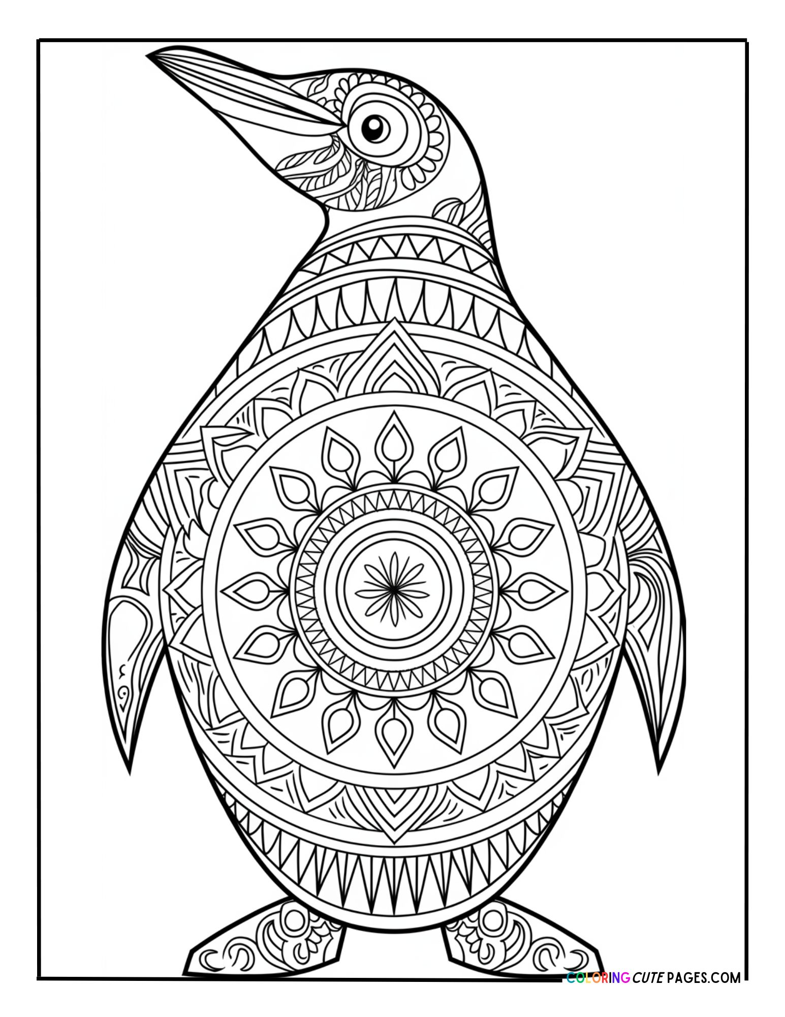 Penguin Mandala Coloring Pages - coloringcutepages.com
