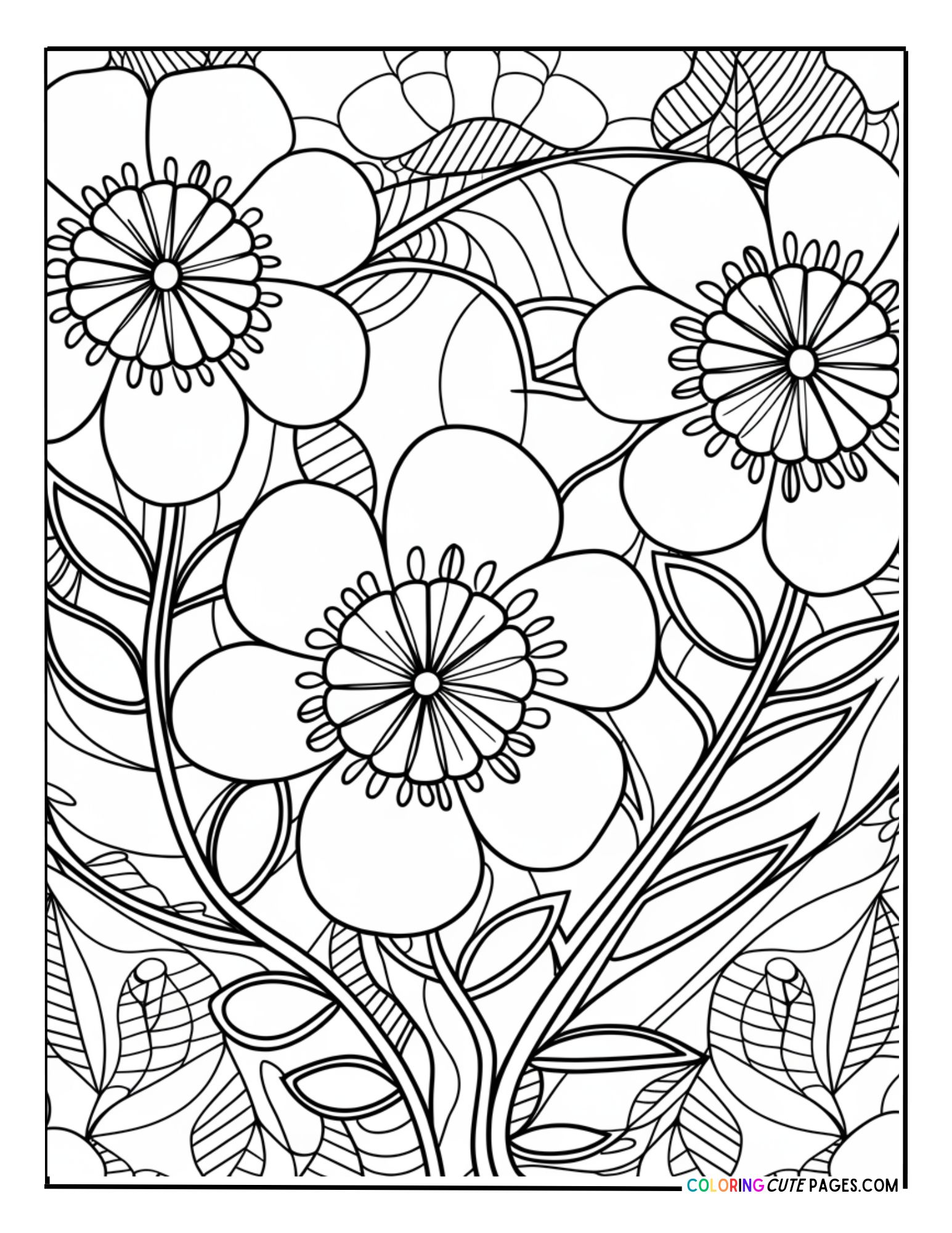 Adult Flowers Coloring Pages (Free PDF Printables)