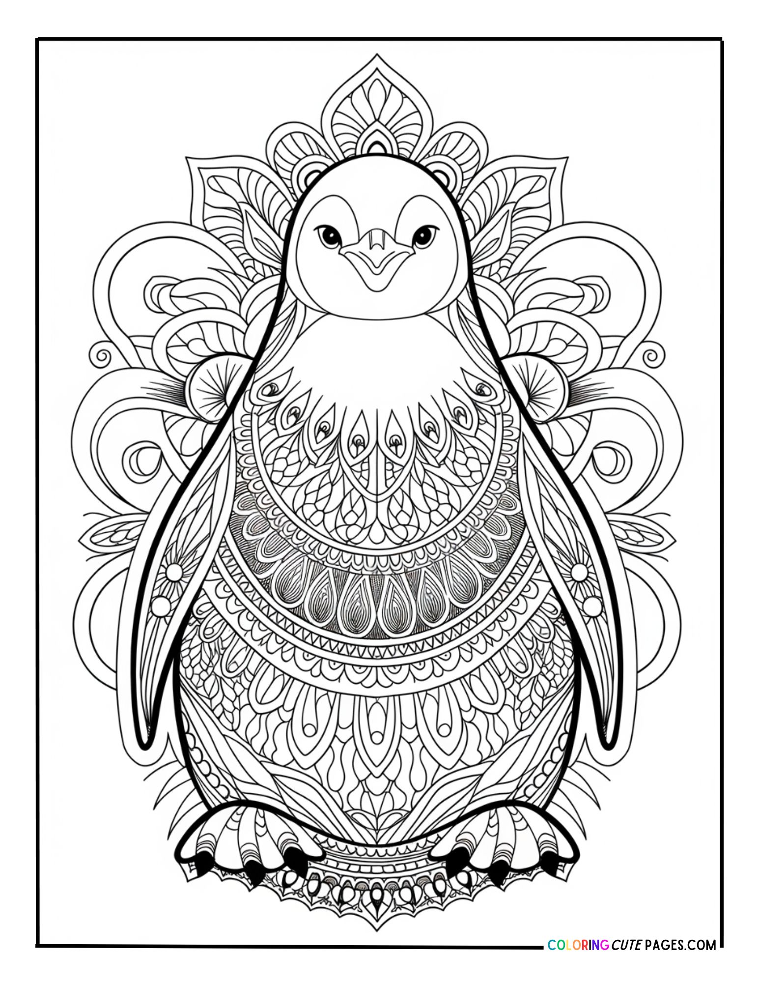 Penguin Mandala Coloring Pages - coloringcutepages.com