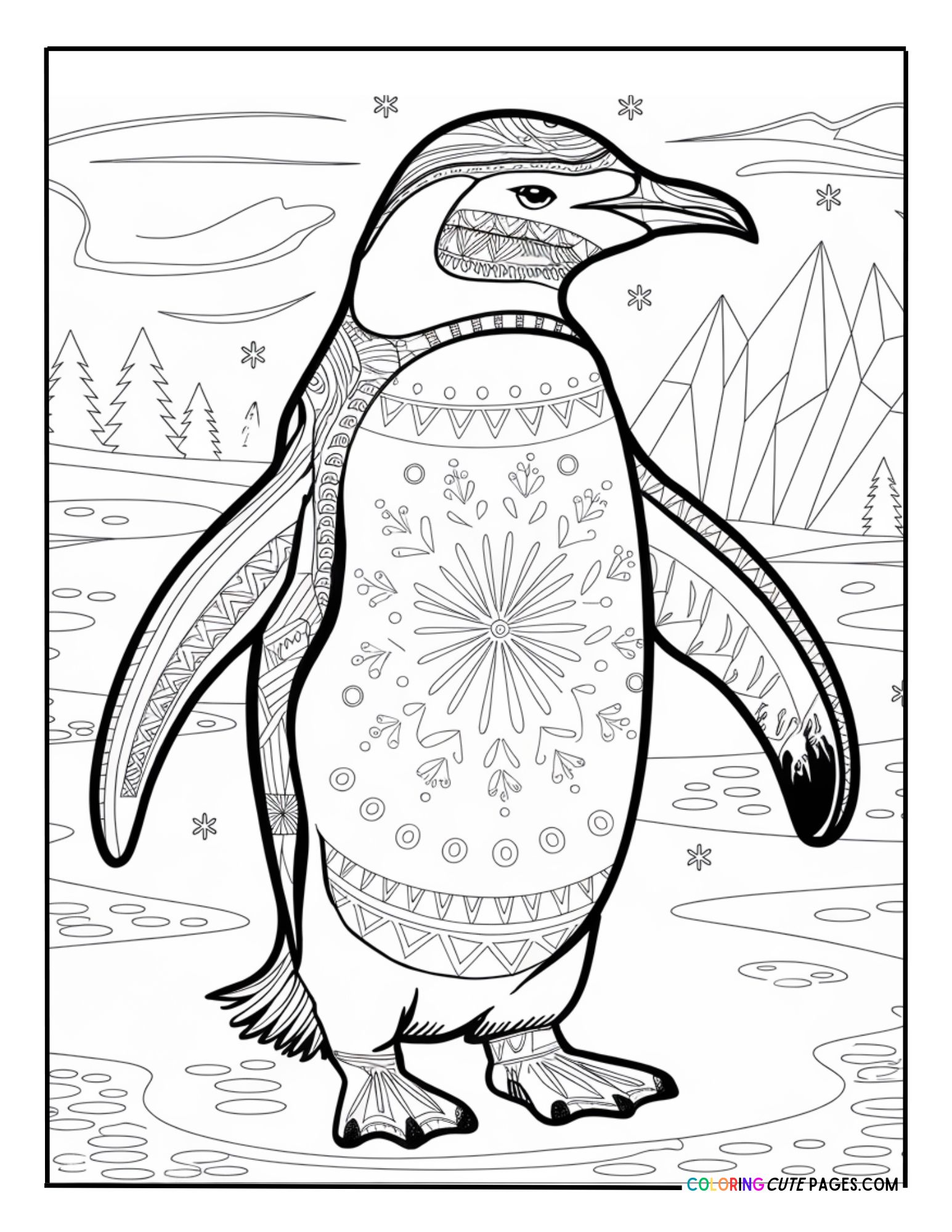 Penguin Mandala Coloring Pages - coloringcutepages.com