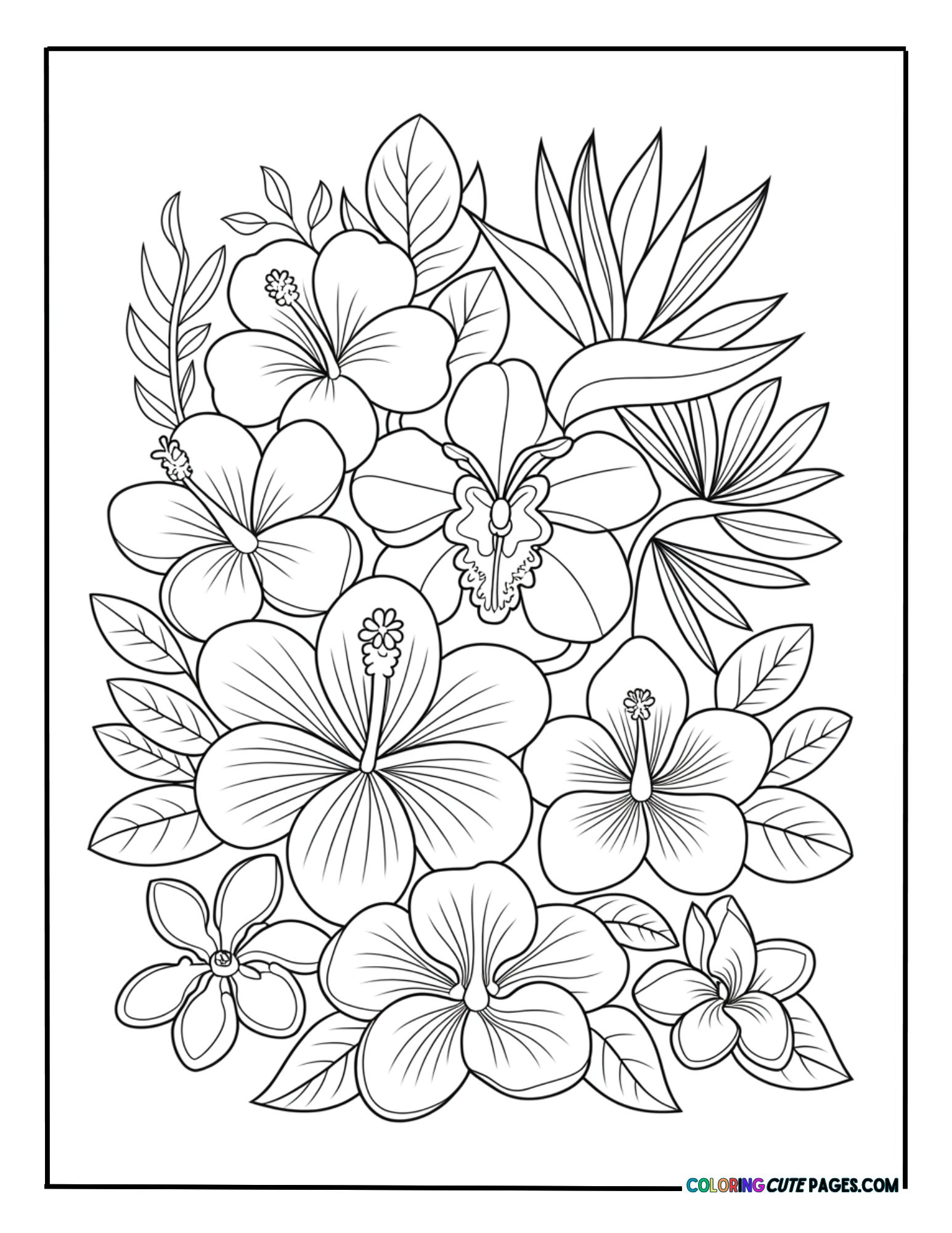 Tropical Flowers Coloring Pages - coloringcutepages.com
