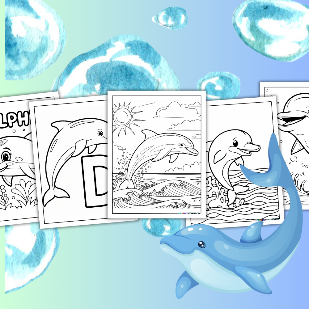 Dolphins Coloring Pages for Kids - coloringcutepages.com